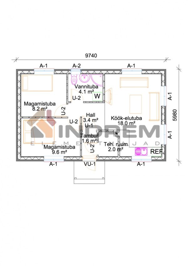 Elementmaja IE57-1, viilkatusega - Indrem elementmajad
